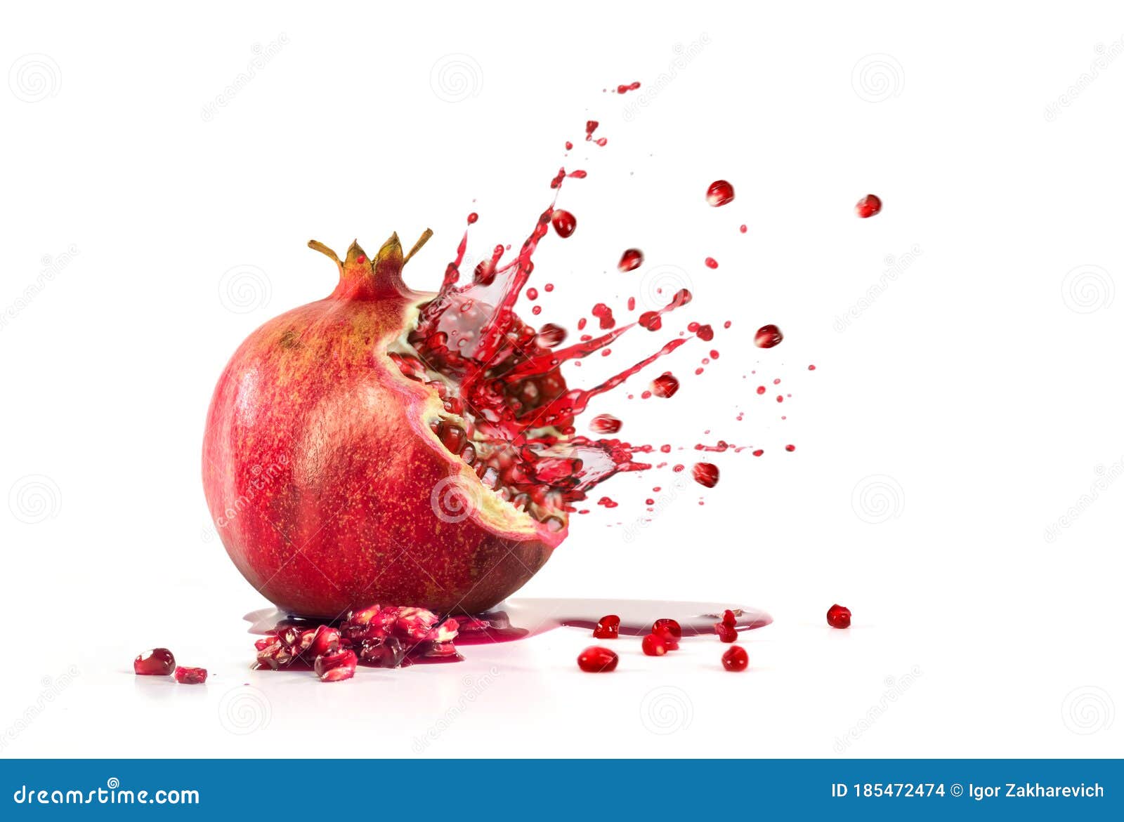 Pomegranate Explosion Juice Seeds on a White Background Stock Photo ...