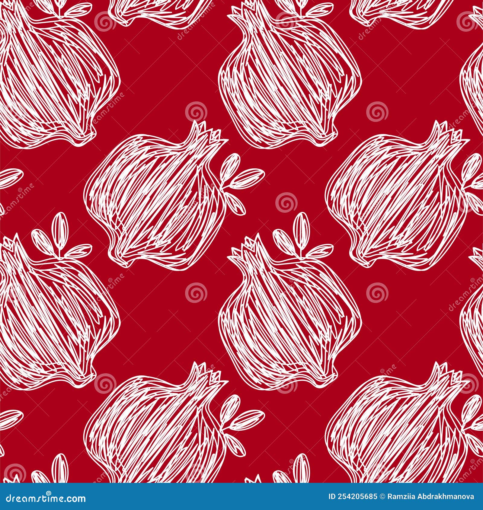 Pomegranate Fruit Sketch Pattern. Color Vector Illustration Stock ...