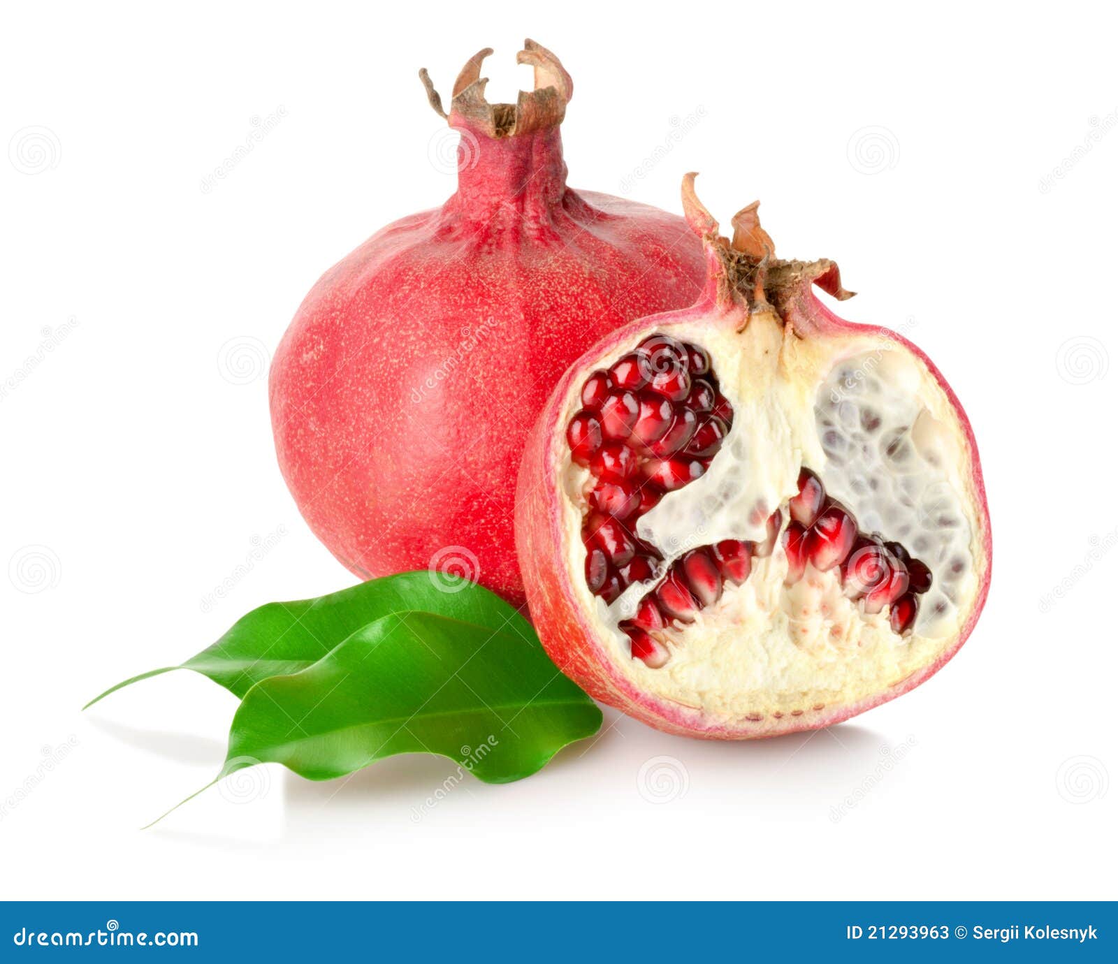 Pomegranate with leaves stock image. Image of medium - 21293963