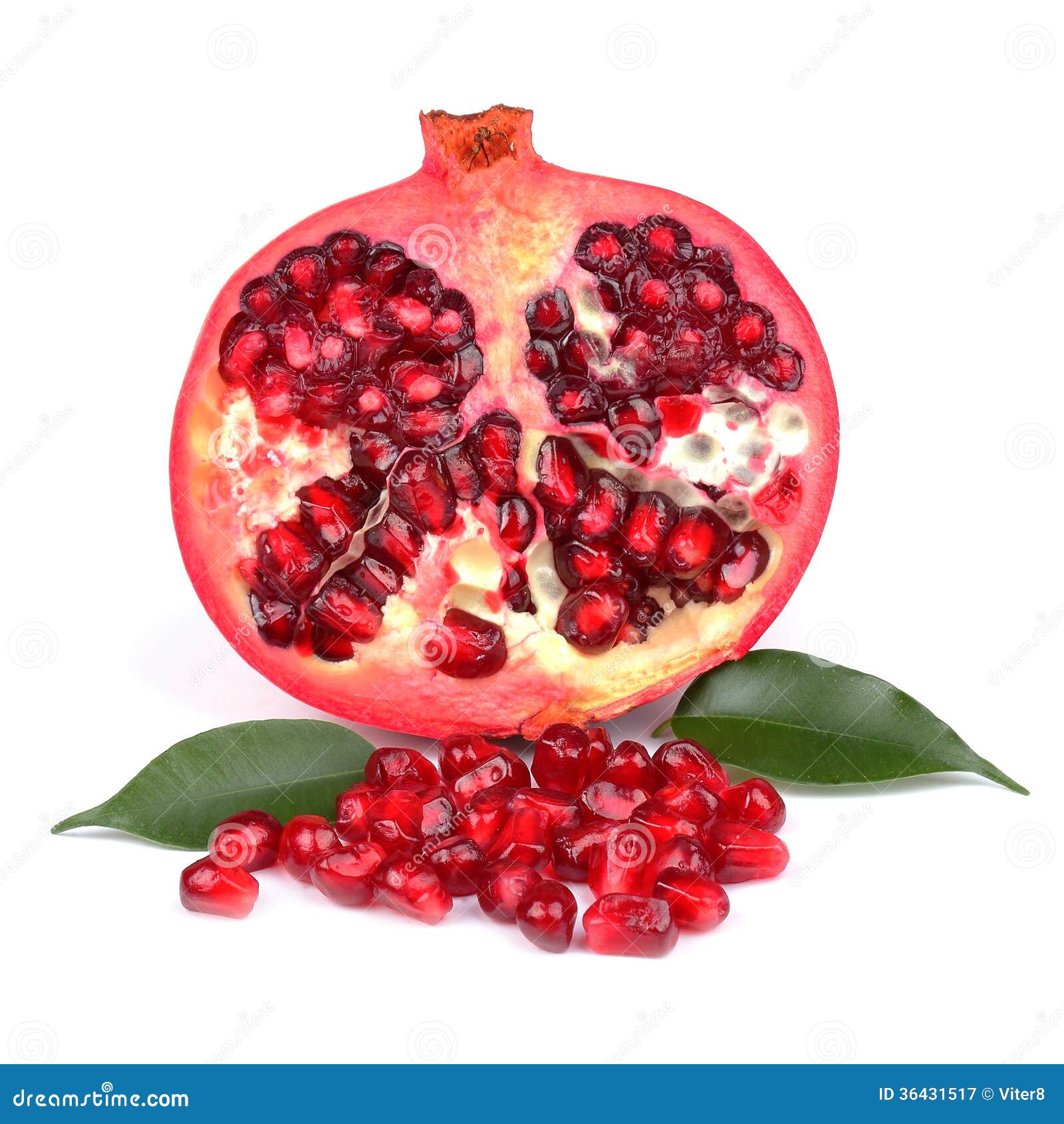 Pomegranate with Leaves Isolated on White Stock Image - Image of seed ...