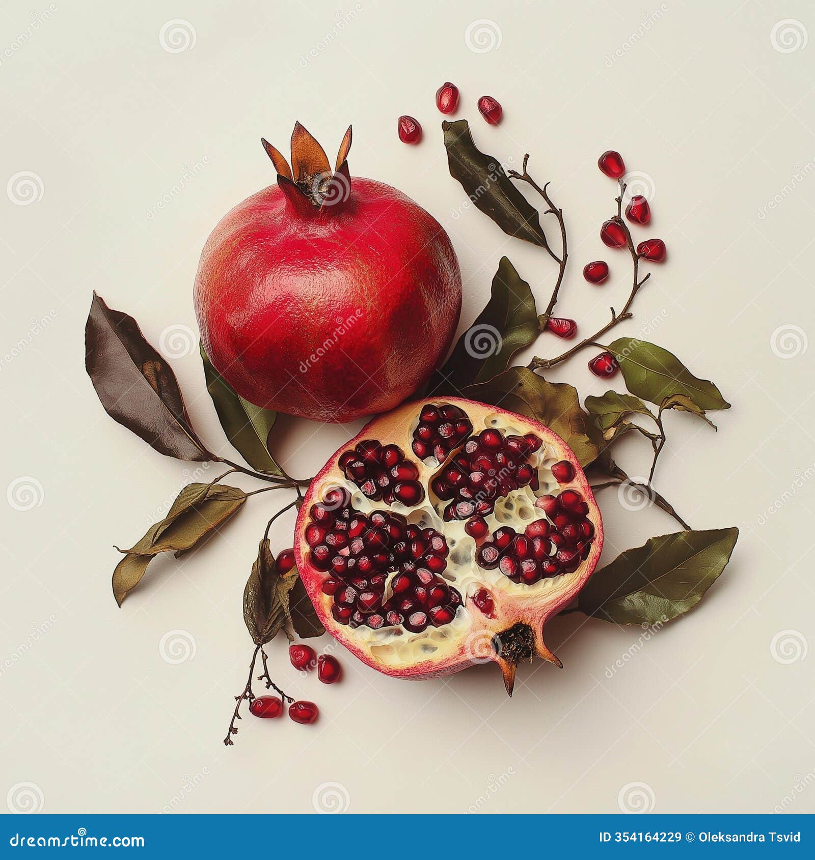 Pomegranate Seeds, One Ruby-red Whole Fruit and Fruit Slices Isolated ...