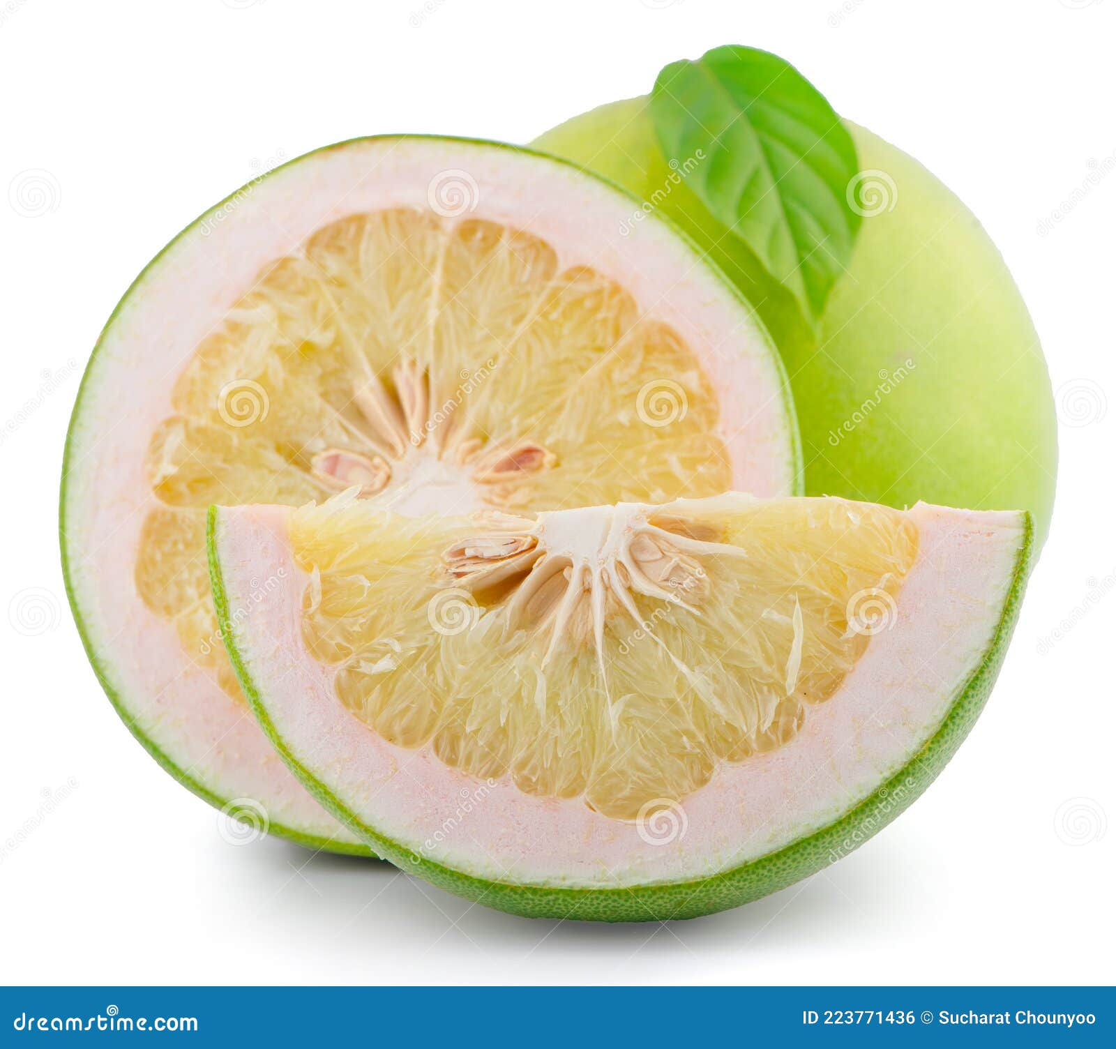 Pomelo Citrus Fruit with Leaves Isolated on White Background. Clipping ...