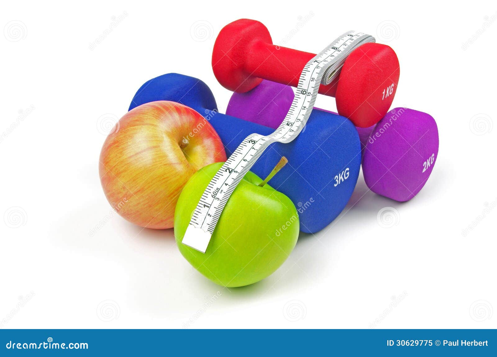 Pommes De Poids De Forme Physique Et Bande De Mesure Image stock ...