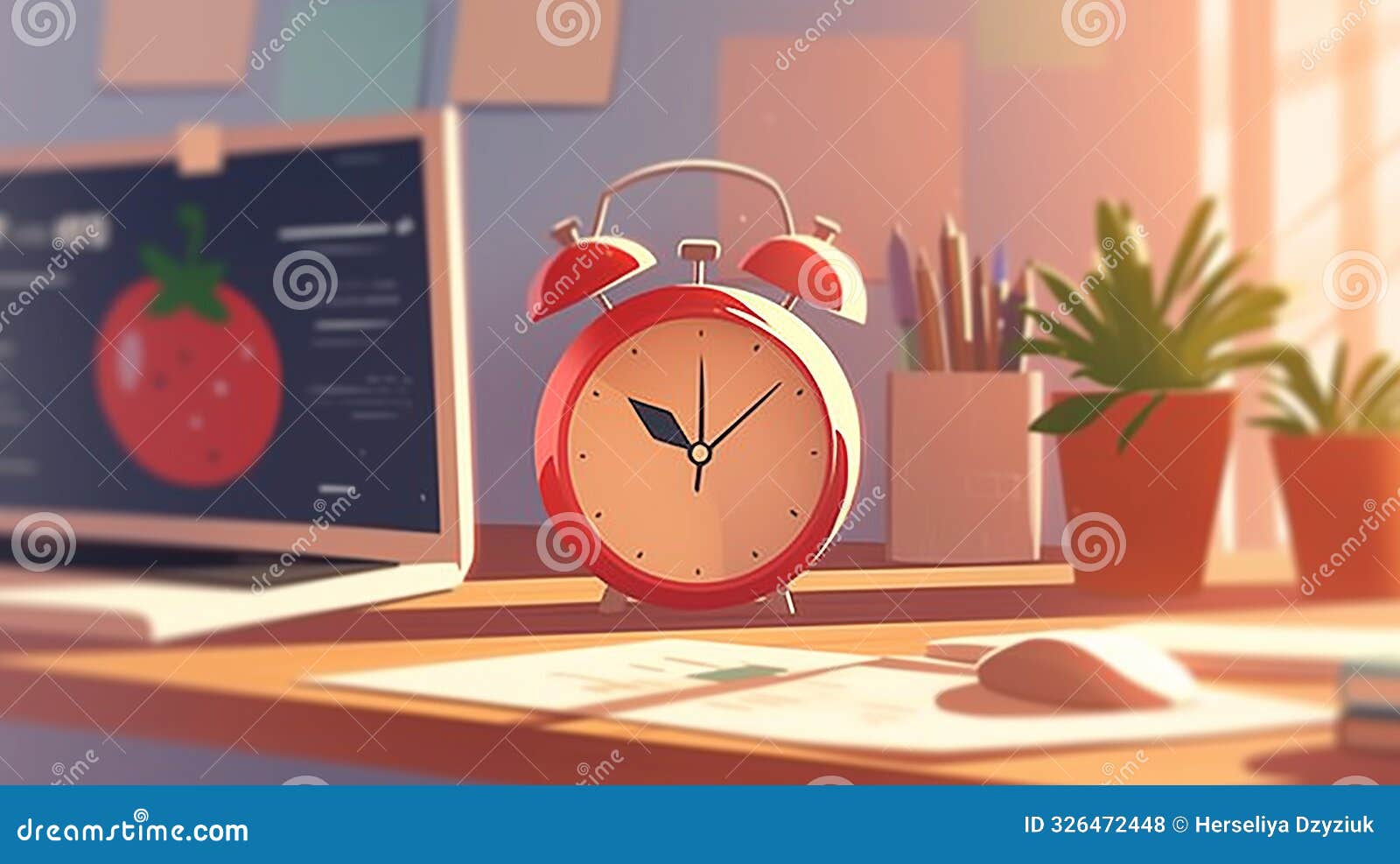 Pomodoro Method, Planning. Tomato Clock on the Office Desk with Laptop ...