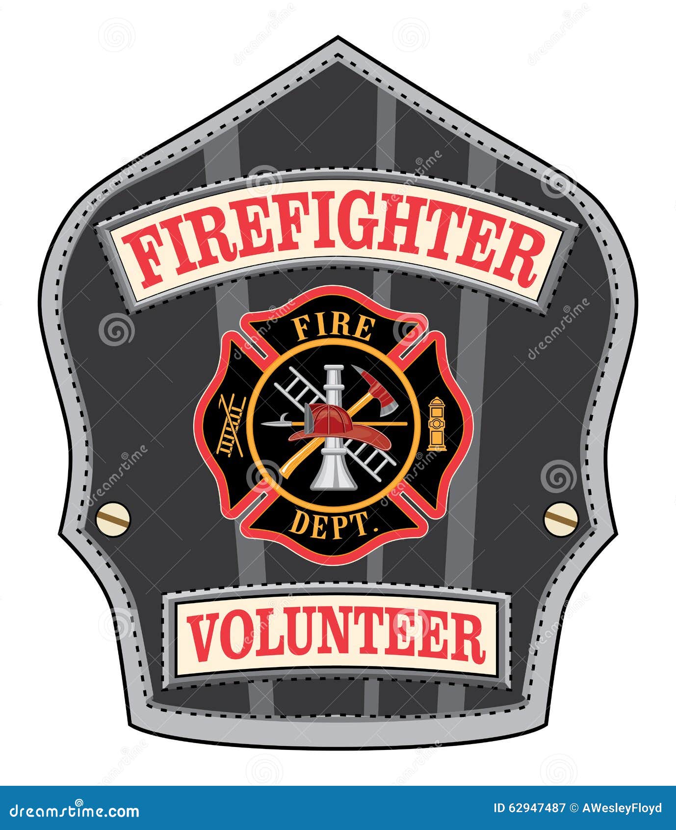 Pompiere Volunteer Badge illustrazione vettoriale. Illustrazione di ...