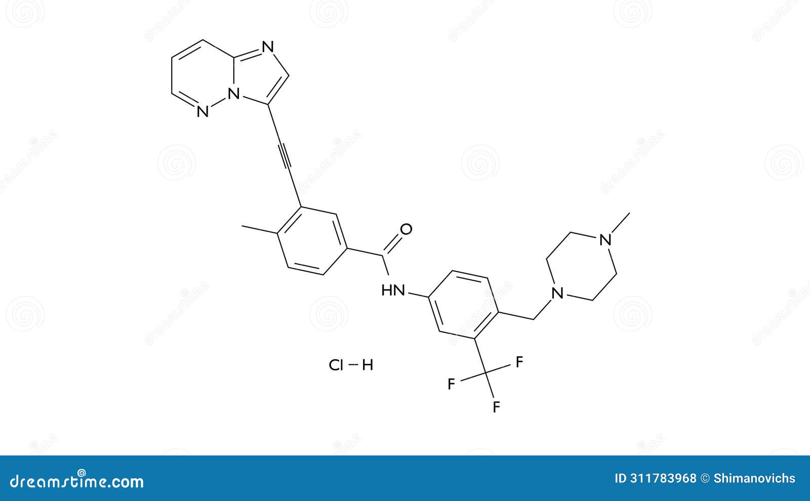 Ponatinib Hydrochloride Molecule, Structural Chemical Formula, Ball-and ...