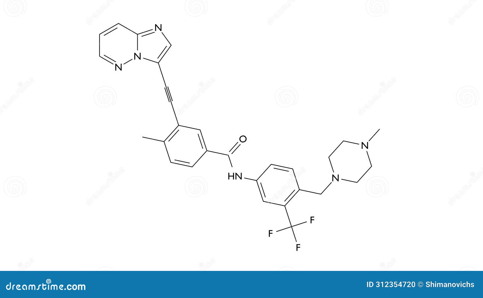 Ponatinib Molecule, Structural Chemical Formula, Ball-and-stick Model ...