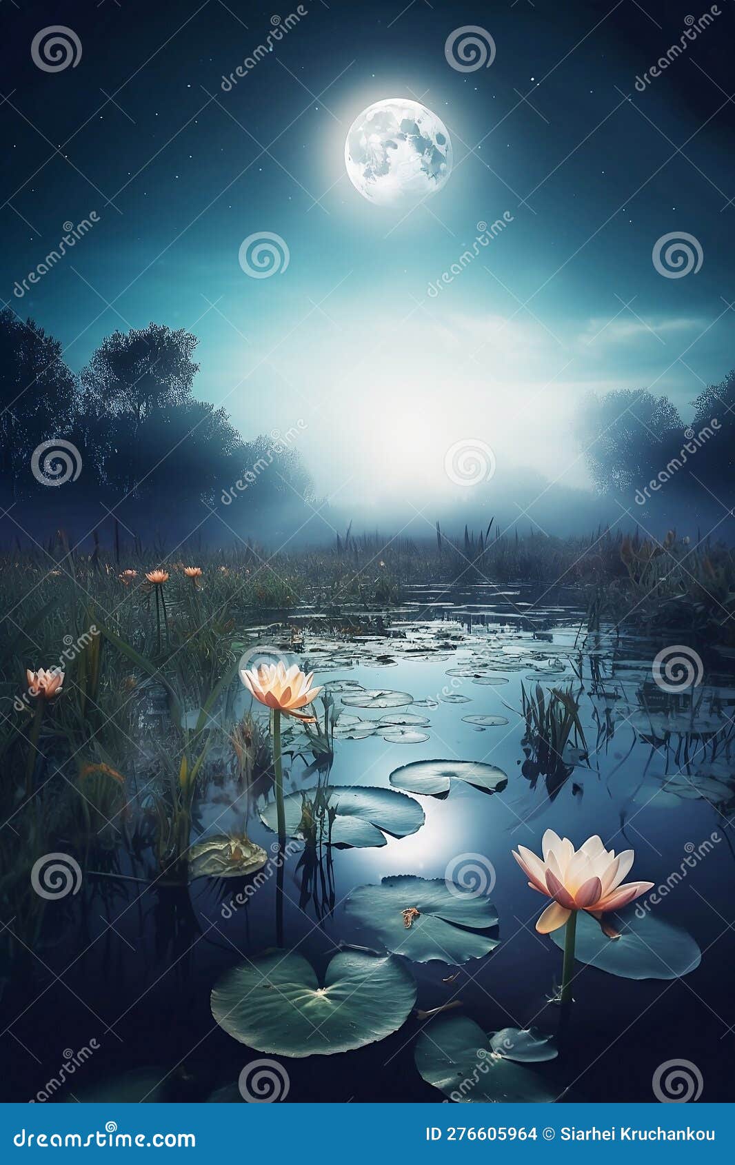 Pond At Night Stock Illustration | CartoonDealer.com #158222188