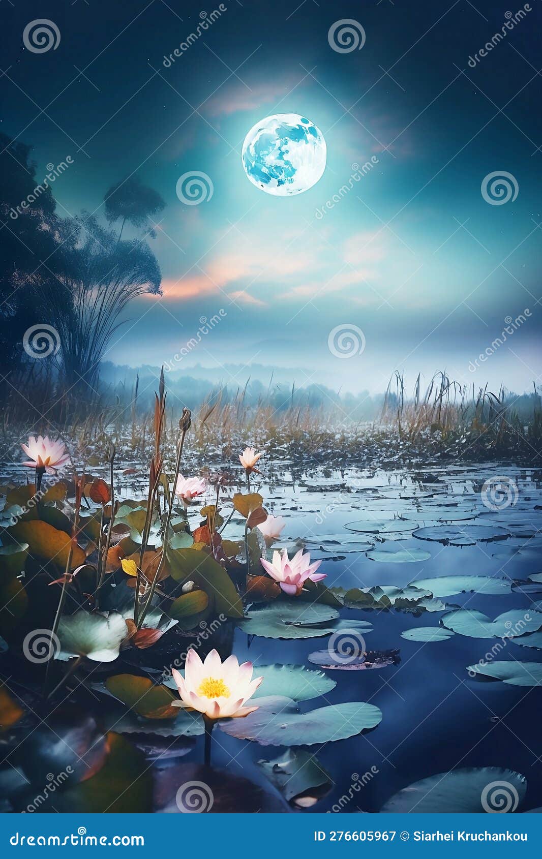 Pond At Night Stock Illustration | CartoonDealer.com #158222188
