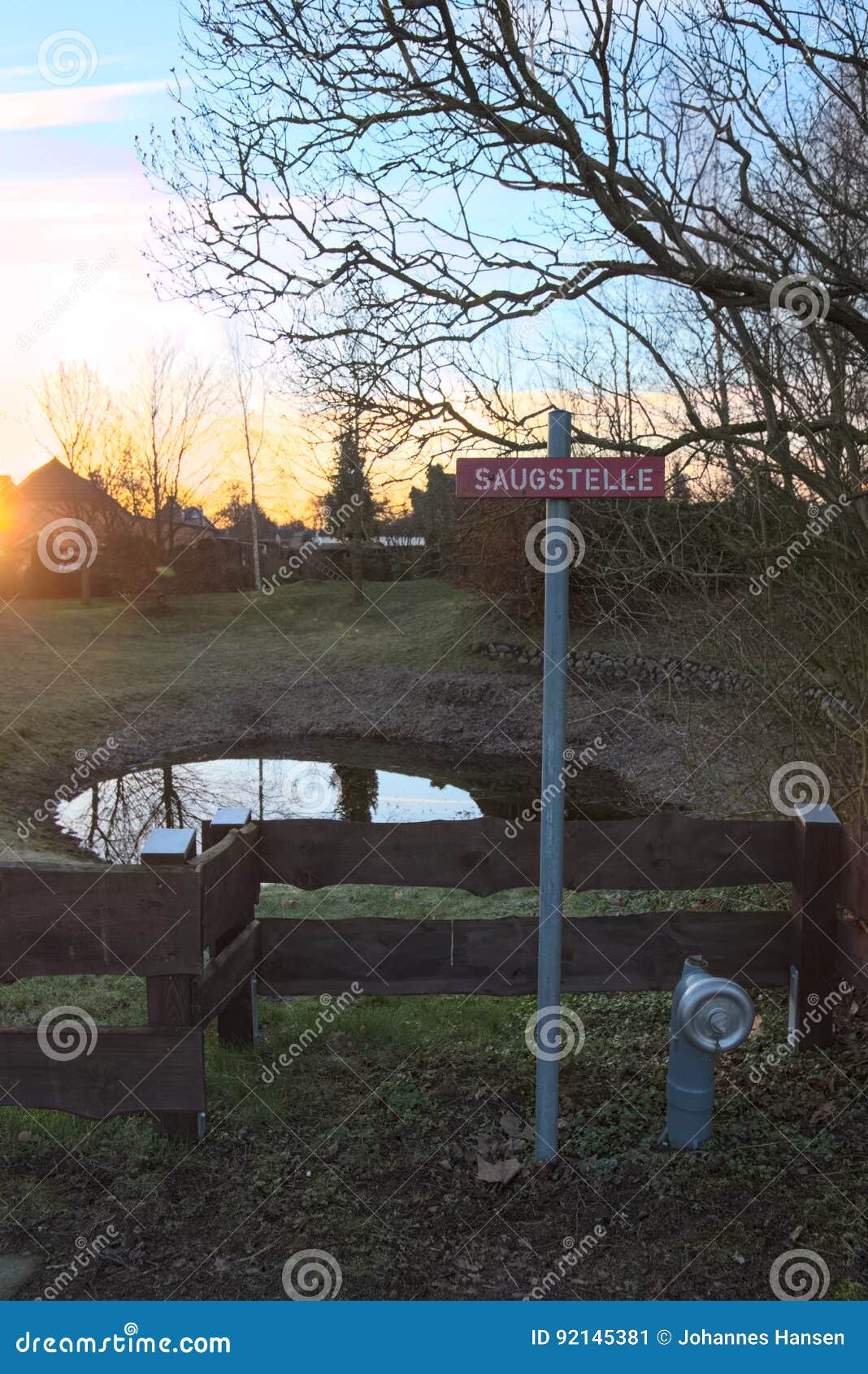 Pond with Fire Fighting Water. the Word on the Sign Means Draw Point ...