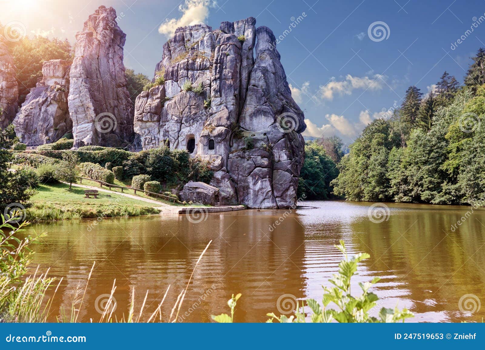 Pond in Front of the Rock Formation of the Externsteine in the Back ...