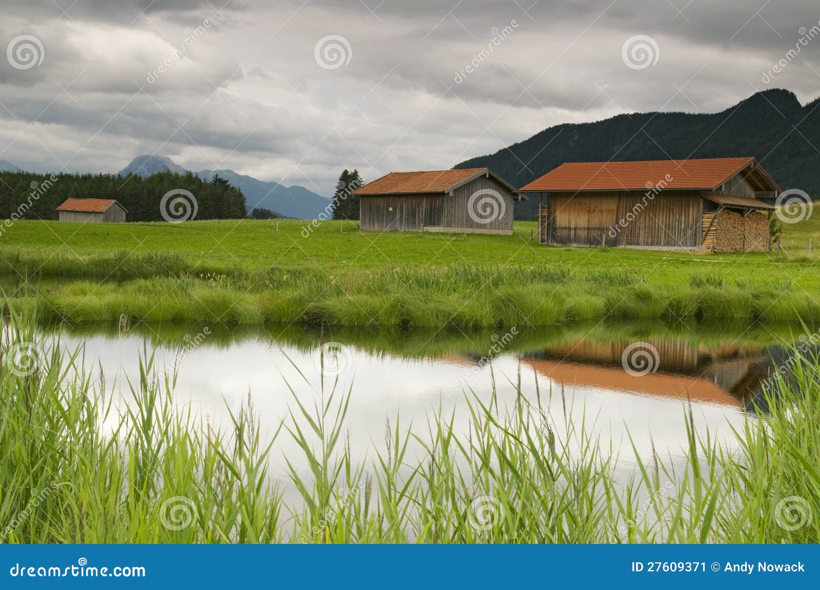 Pond with huts stock image. Image of meadow, destination - 27609371