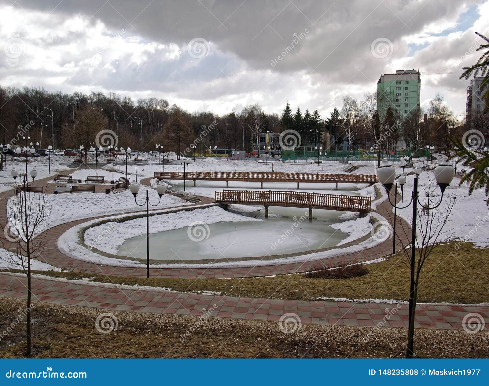 The Pond Ice is Still Melting in Spring Stock Photo - Image of home ...