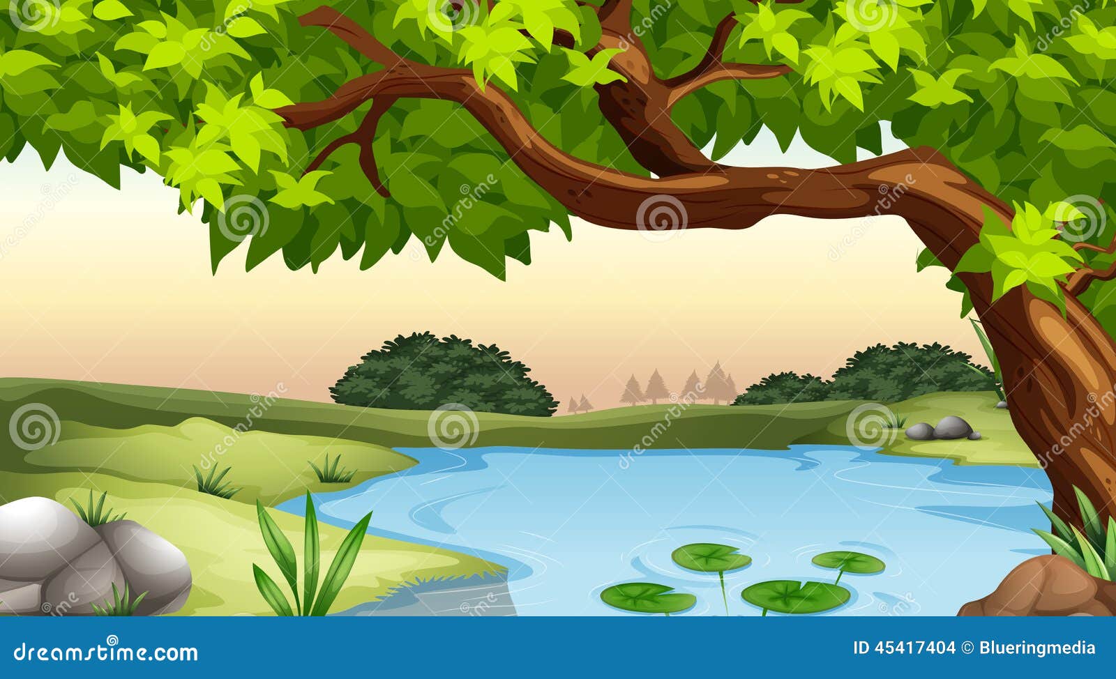 Pond stock vector. Illustration of leaves, lake, pond - 45417404
