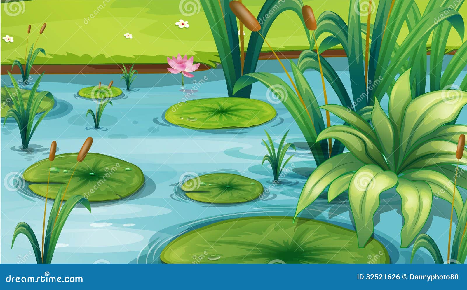 A pond with many plants stock vector. Illustration of lotusts - 32521626