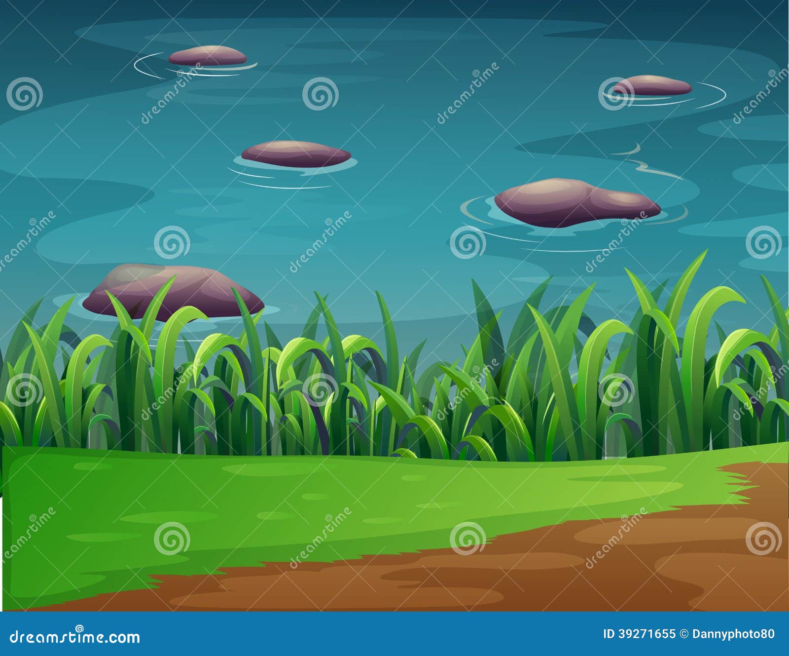 A pond with rocks stock vector. Illustration of grass - 39271655
