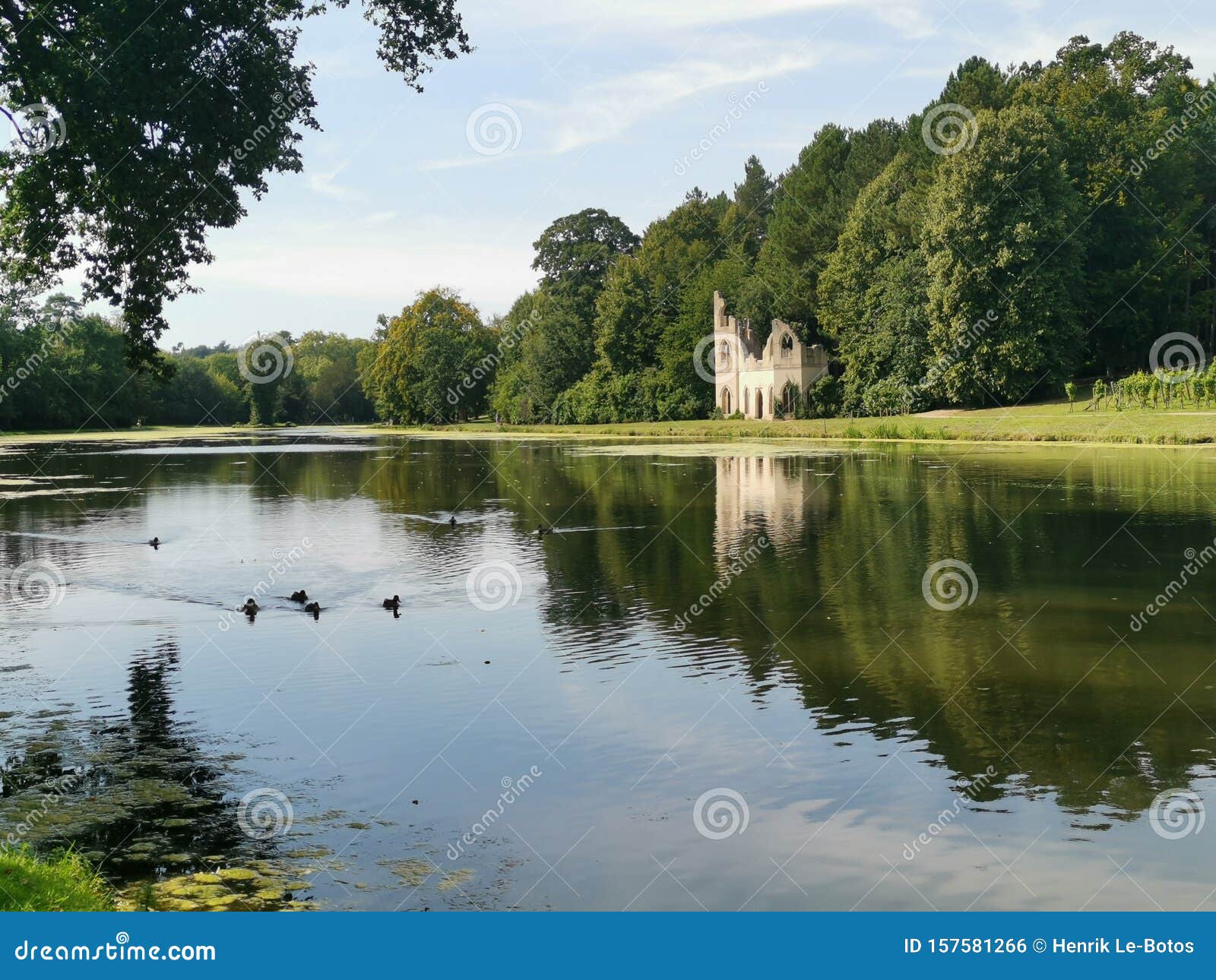 Pond with ruins stock photo. Image of autumn, wetland - 157581266