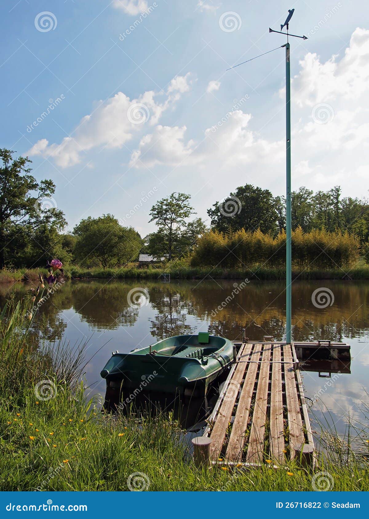 Pond with small dock stock photo. Image of field, outdoors - 26716822