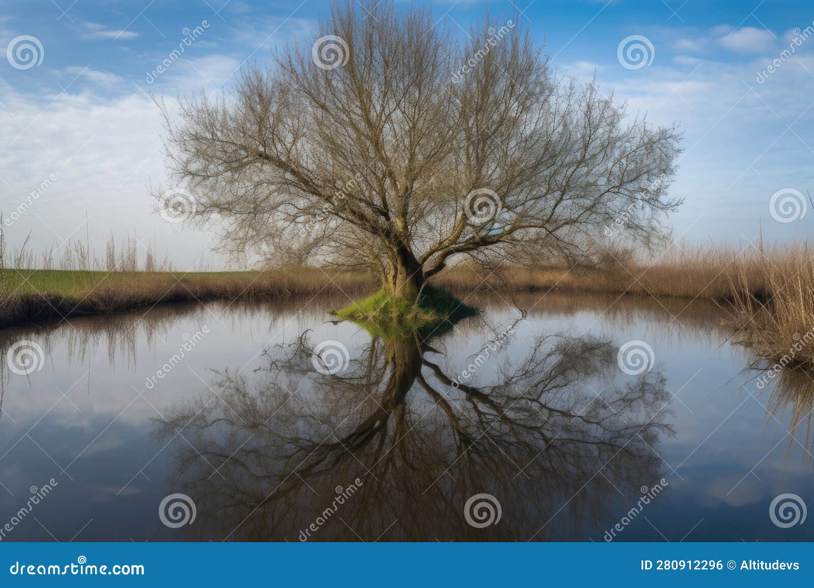 Pond with Sprouting Tree and Reflection in the Water Stock Photo ...