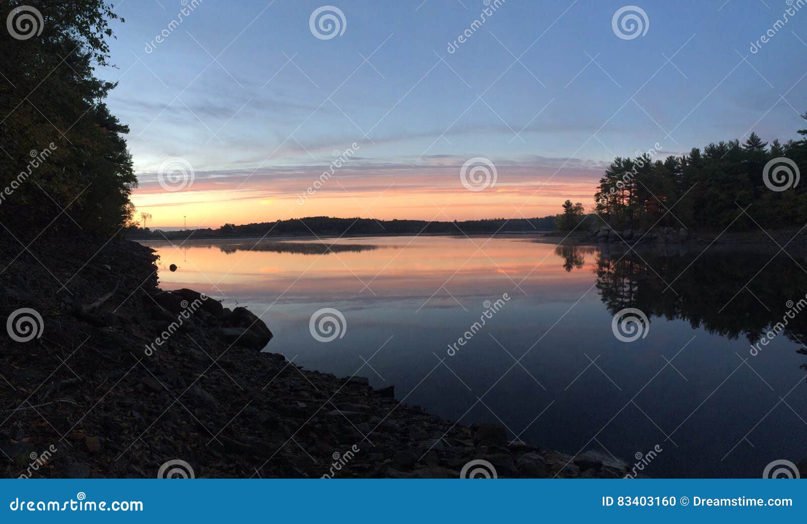 Pond Sunset stock photo. Image of pink, saugus, rocks - 83403160