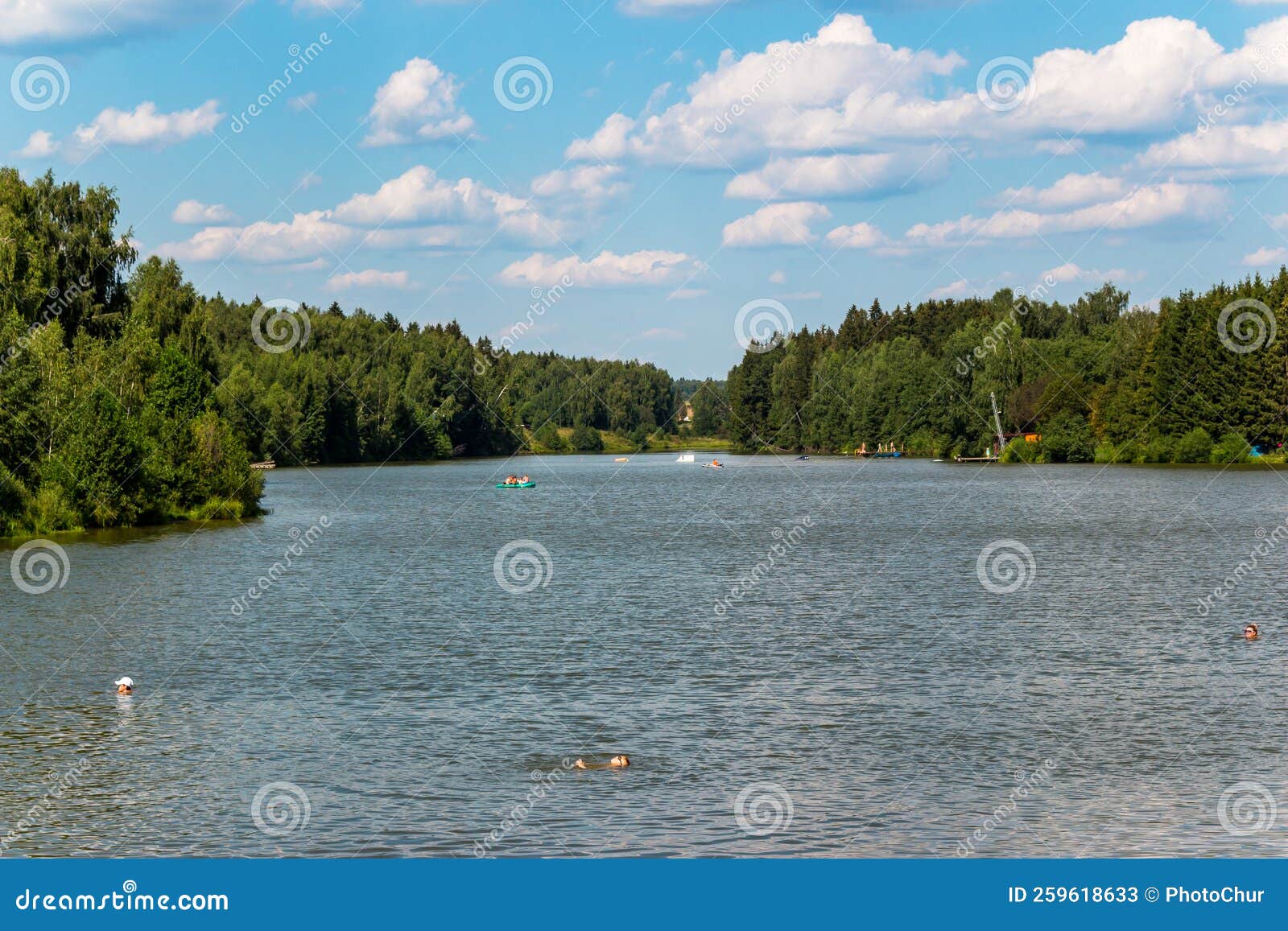 Pond Surrounded by Forest and Bathing People Stock Image - Image of ...