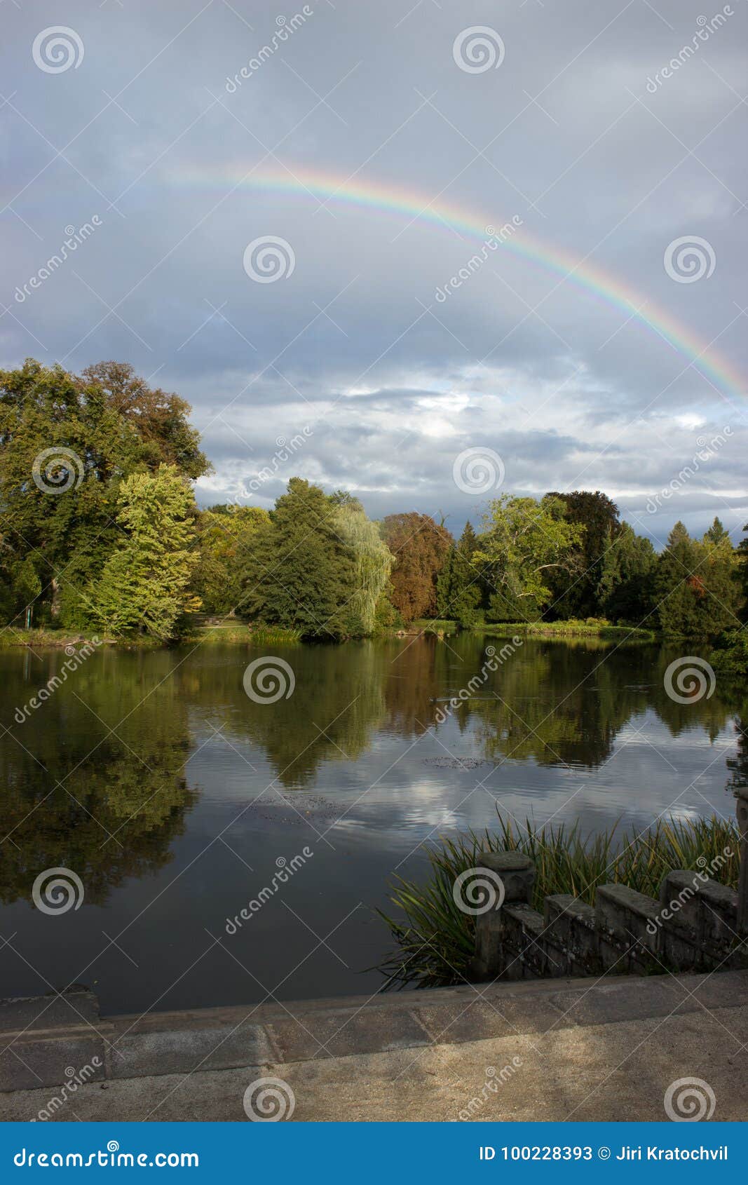 A pond with rainbow 3 stock image. Image of park, nature - 100228393