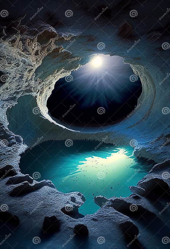 Pond Under Moonlight in a Cave. AI Generated Stock Illustration ...