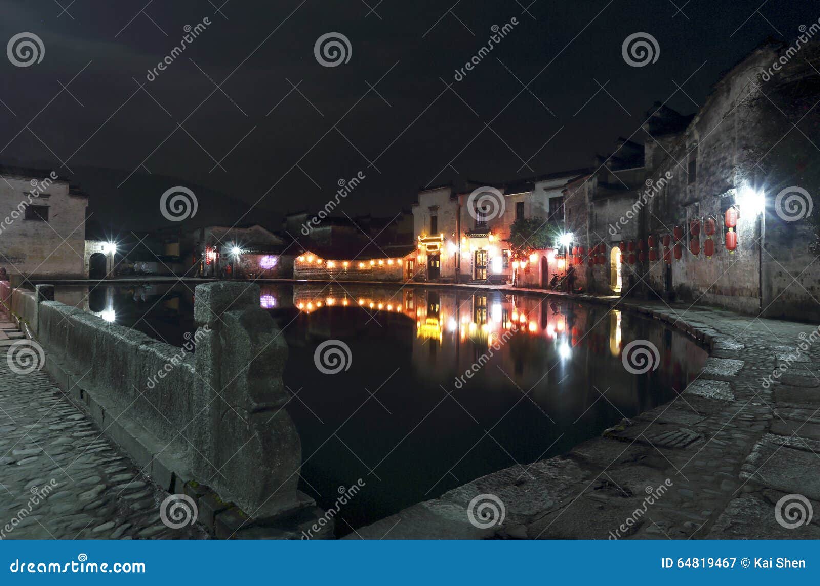 The Pond in the Village at Night Stock Image - Image of history ...
