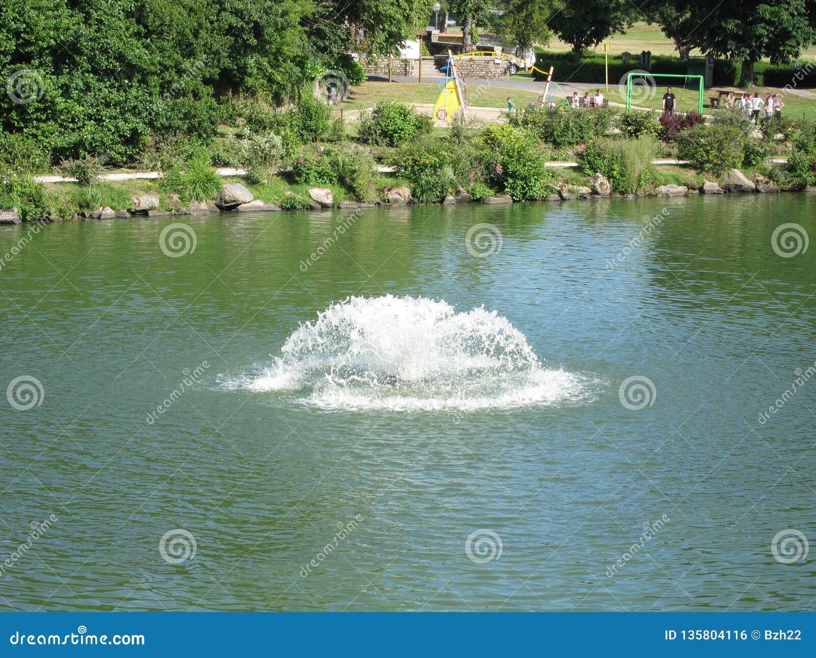 Pond with water jet editorial photo. Image of pond, oxygen - 135804116