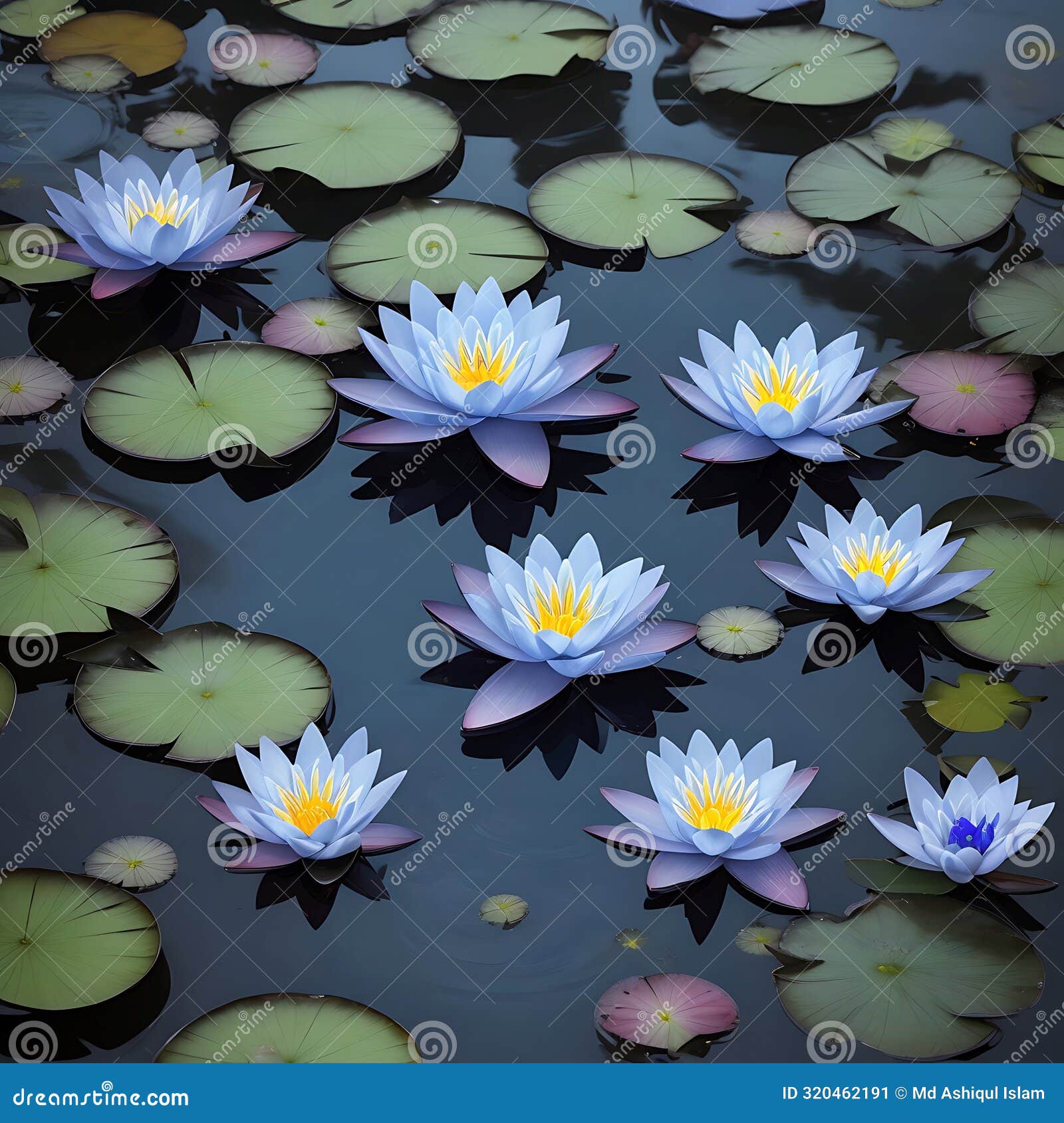 A Pond with Water Lilies and Lily Pads Stock Illustration ...