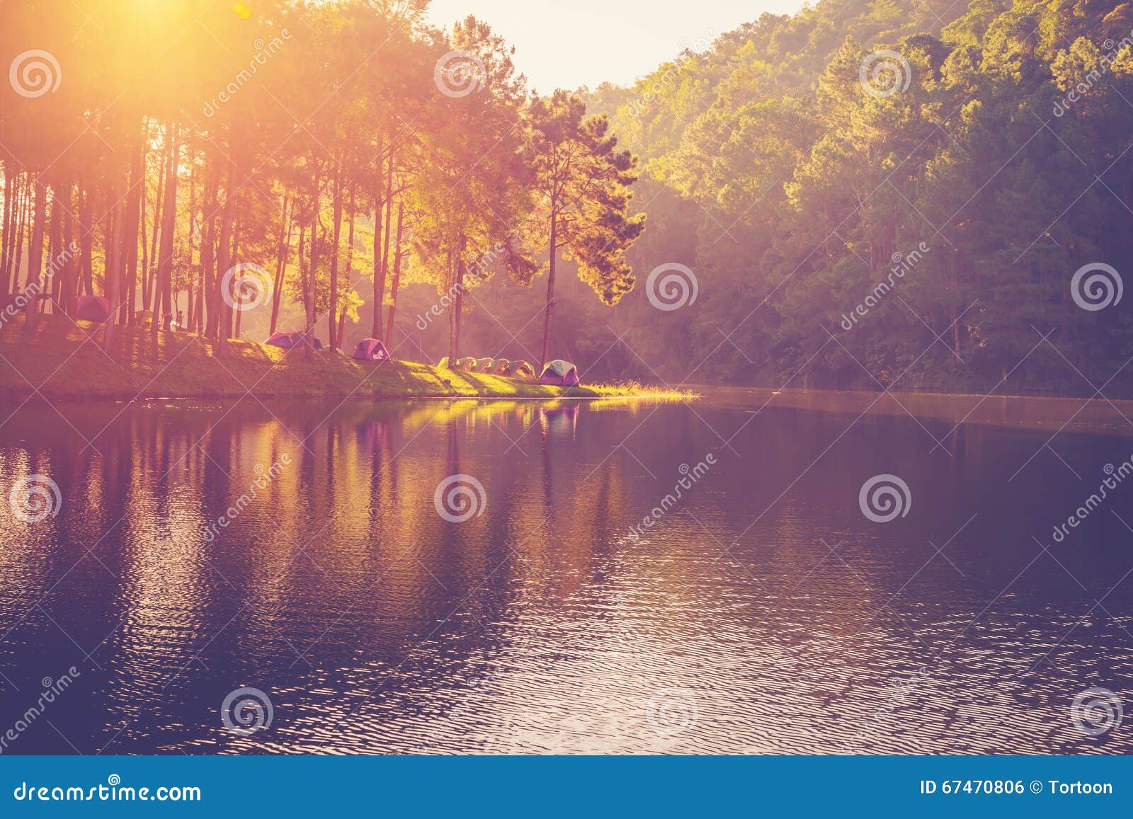 Pond water and sunrise stock photo. Image of mountain - 67470806