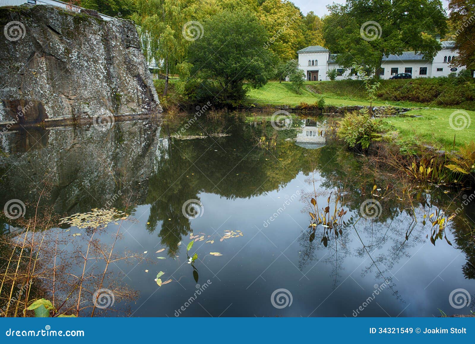 Pond stock image. Image of home, mansion, mountain, trees - 34321549