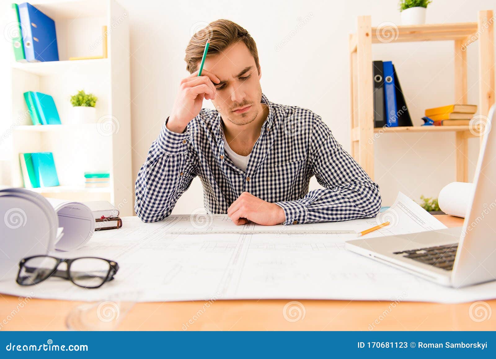 Ponder Tired Architect Thinking about Way To Draw Scheme Stock Image ...