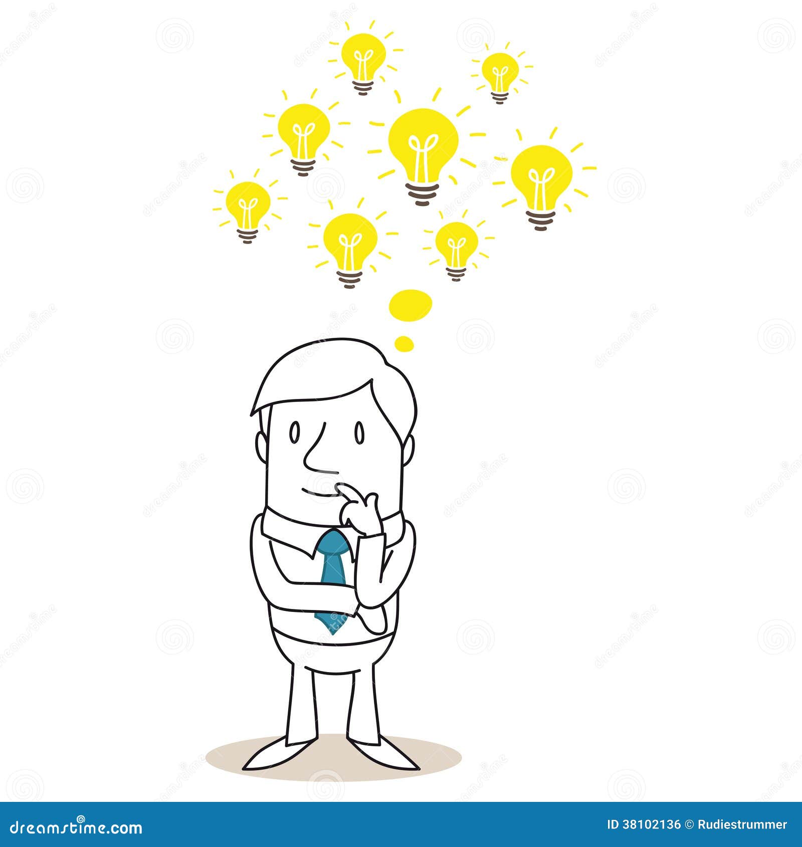 Pondering Businessman with Several Light Bulbs Stock Vector ...