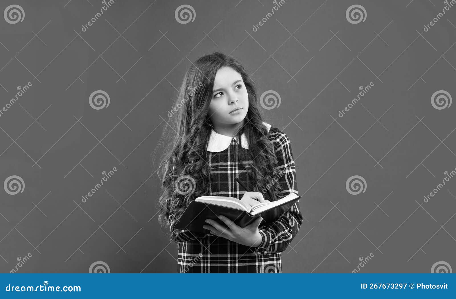 Pondering Kid Making Notes on Red Background, School Stock Image ...