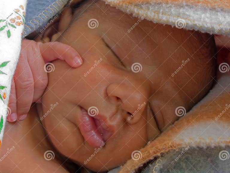 Pondering sleeping baby stock image. Image of childcare - 7510733