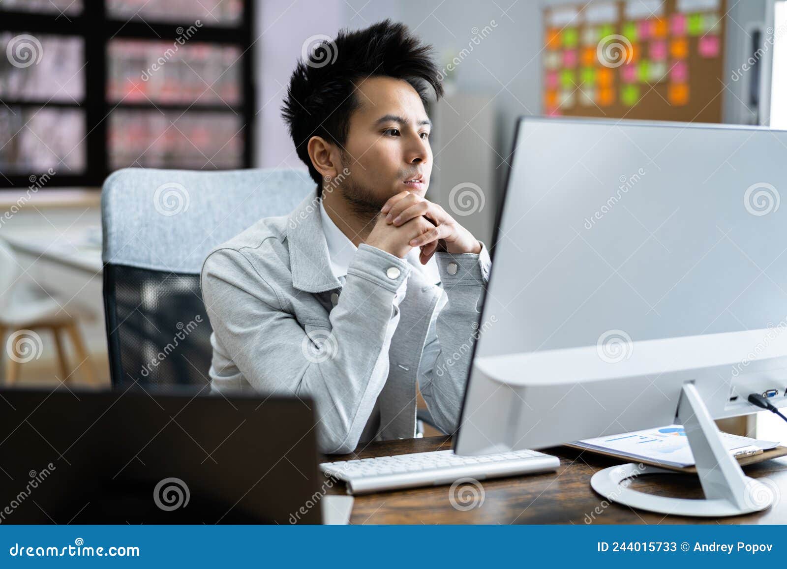 Pondering Thinking Businessman Using Office Computer Stock Image ...