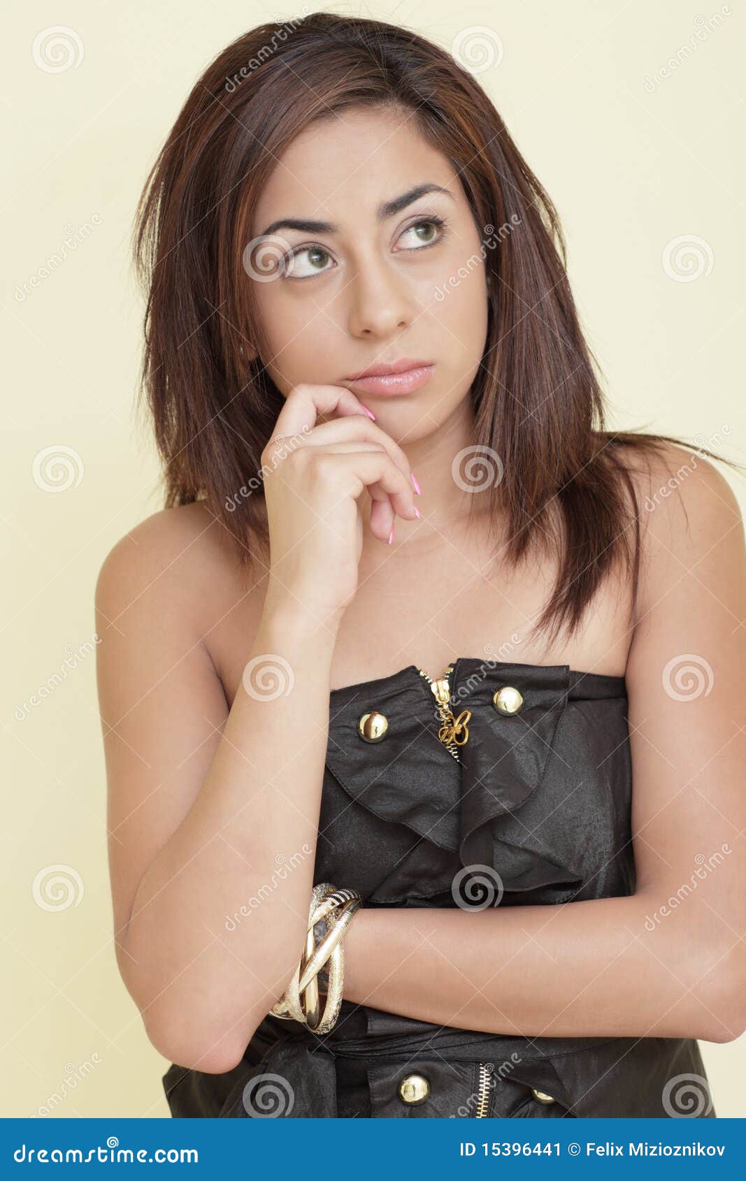 Pondering woman stock image. Image of youthful, brunette - 15396441