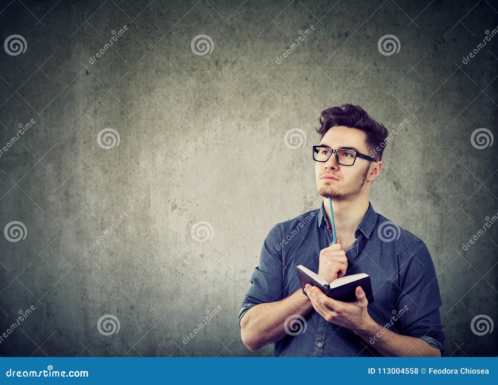 Pondering Young Man Creating Plans Stock Photo - Image of mind ...