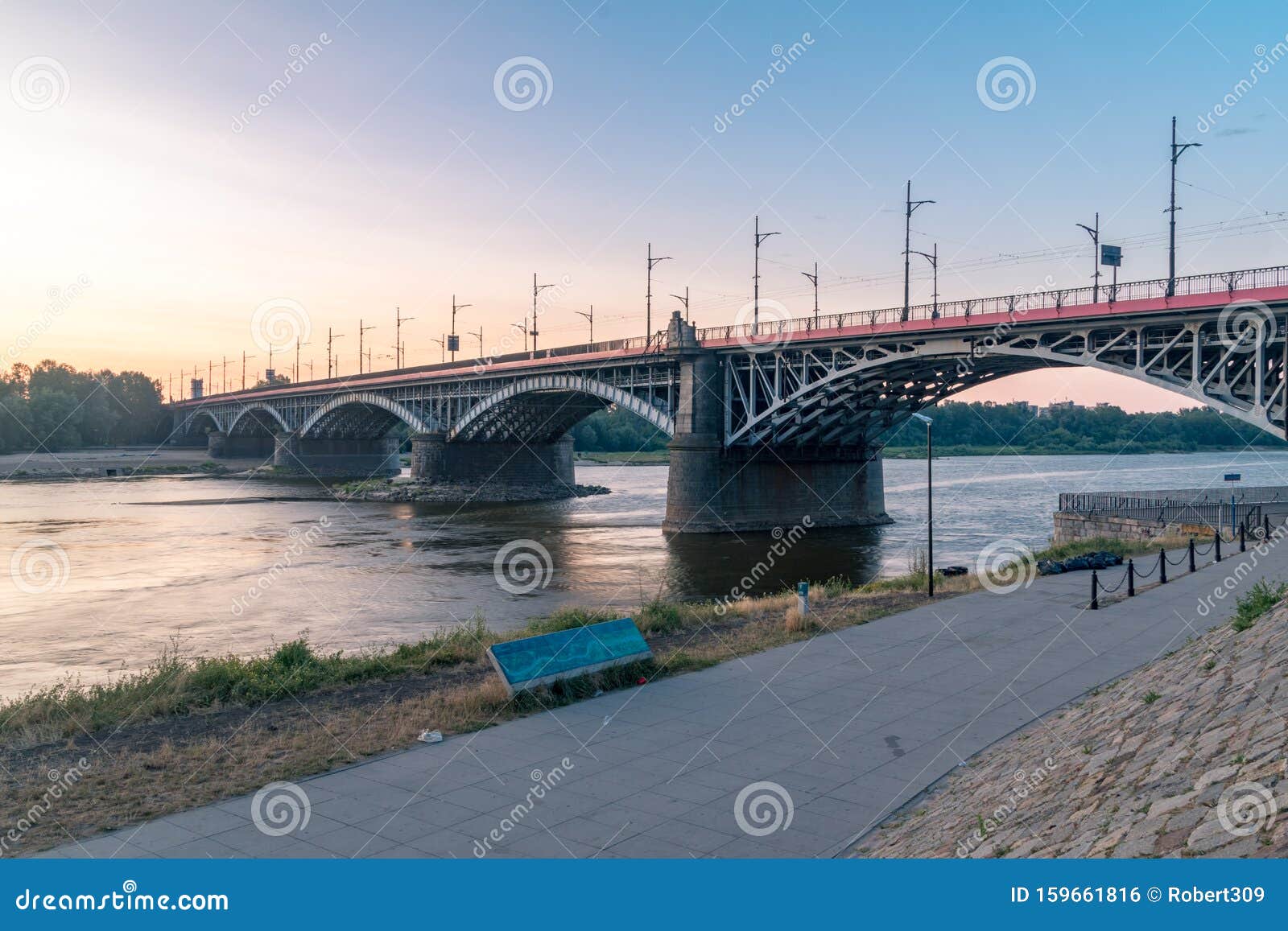 The Poniatowski Bridge at Sunrise Stock Photo - Image of road, europe ...