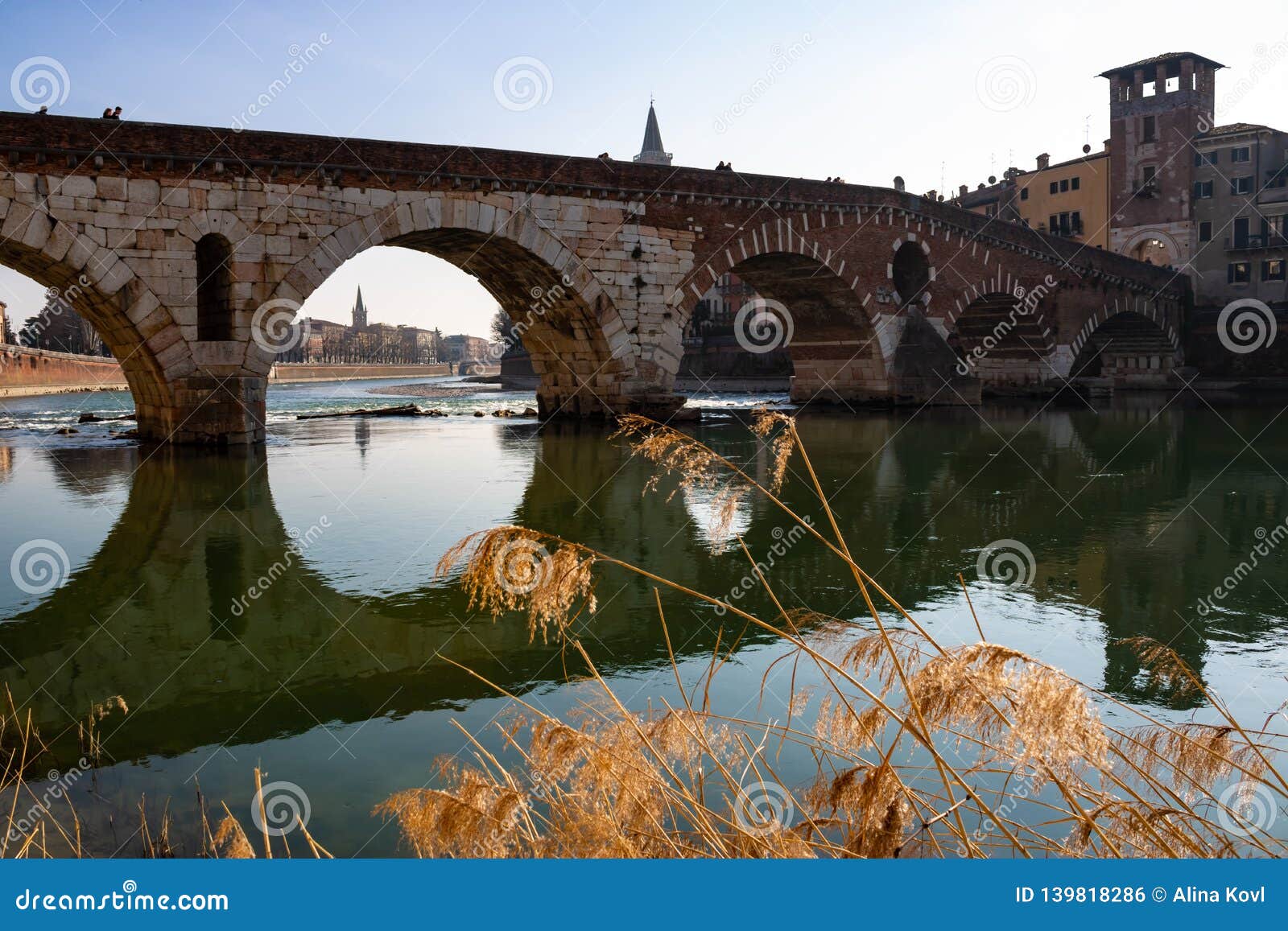 The Ponte Pietra Bridge in Verona, Italy - Image Stock Photo - Image of ...