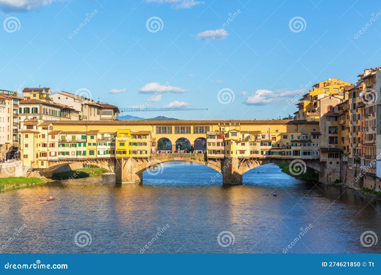 Ponte Vecchio Bridge with Canoes on the River Arno in Florence ...