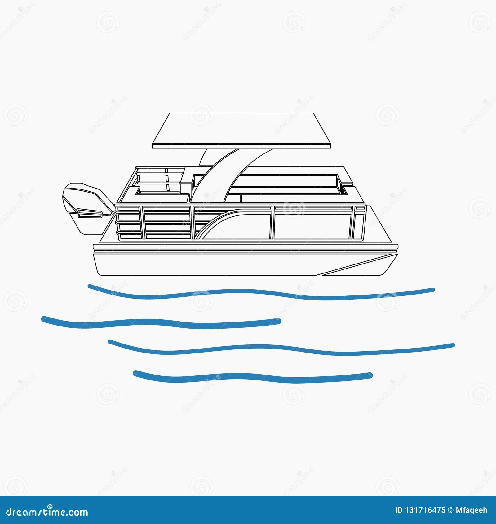 Top Side View Outline Style Pontoon Boat Vector Illustration Stock ...