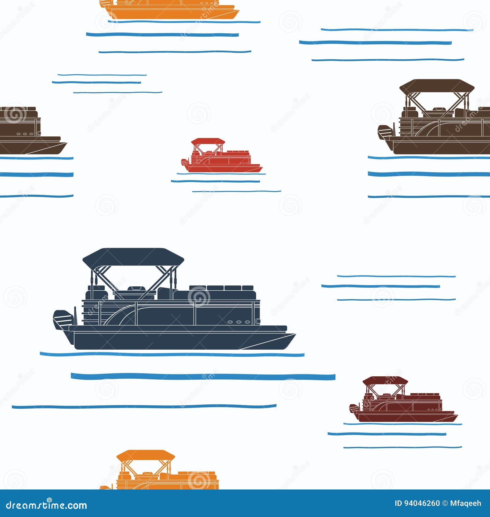 Side View Pontoon Boat Vector Illustration Seamless Pattern Stock ...