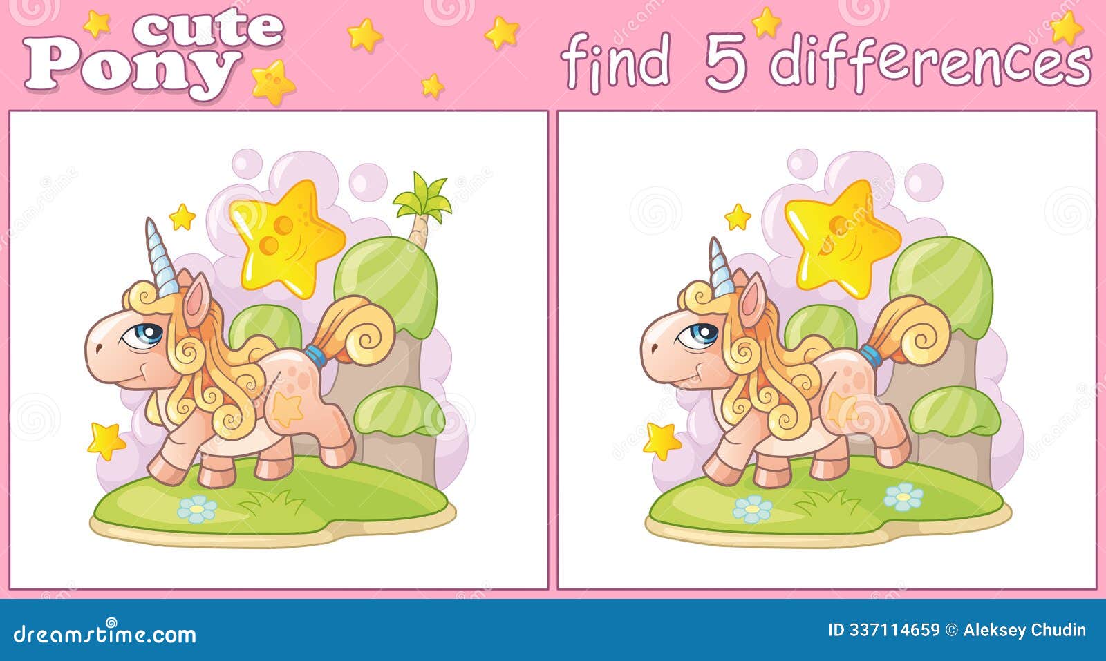 Pony Unicorn Illustration Find Five Differences Stock Illustration ...