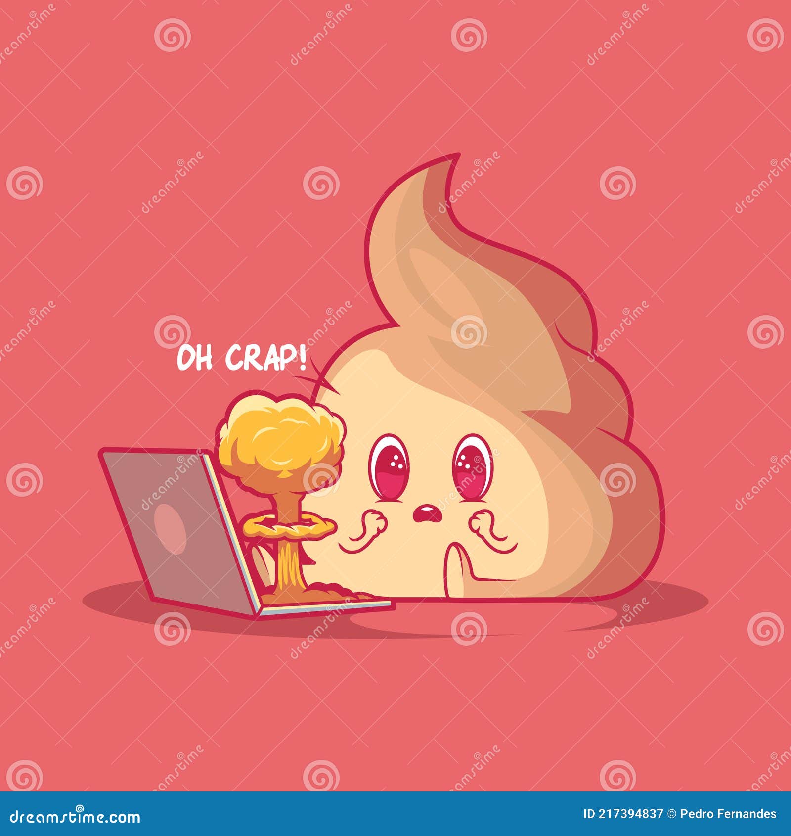 Poo Emoji with a Broken Computer Vector Illustration. Stock Vector ...