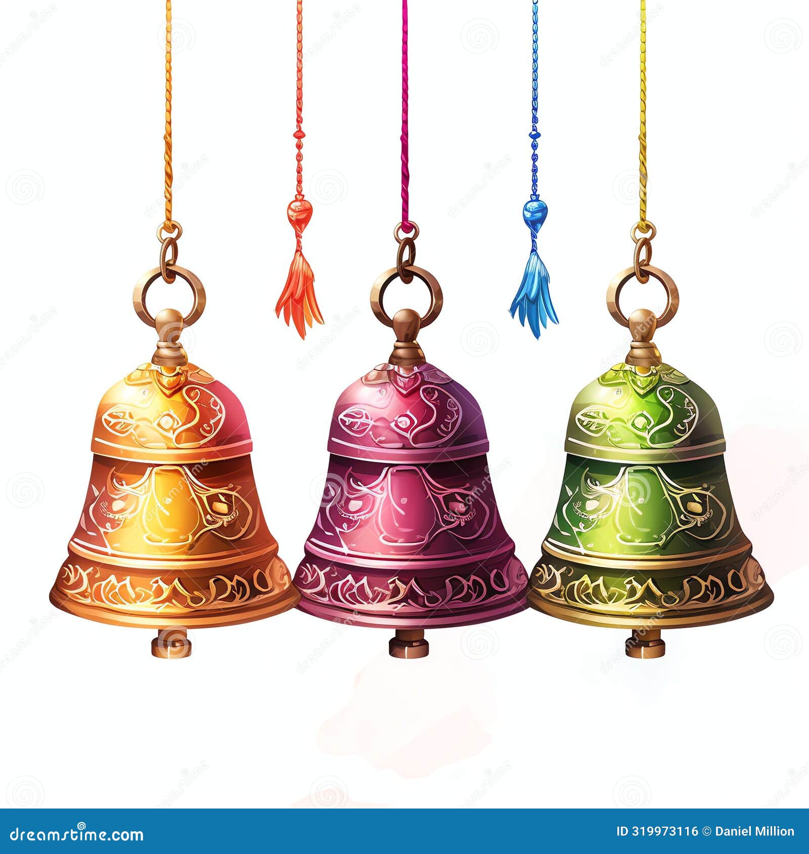 Pooja Bells Diwali Watercolor Illustration Stock Illustration ...