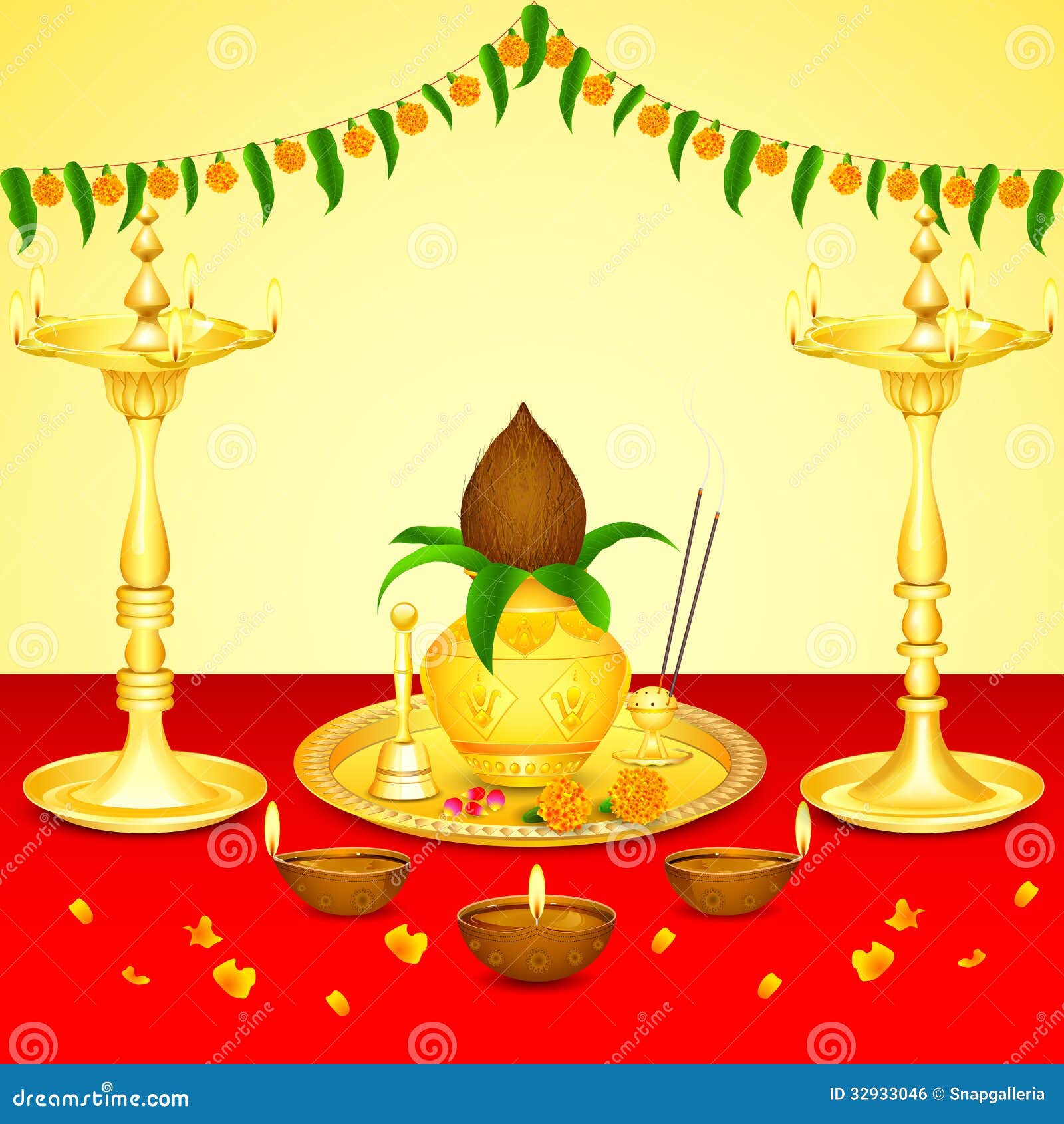 Pooja Kalash stock vector. Illustration of kalash, diwali - 32933046