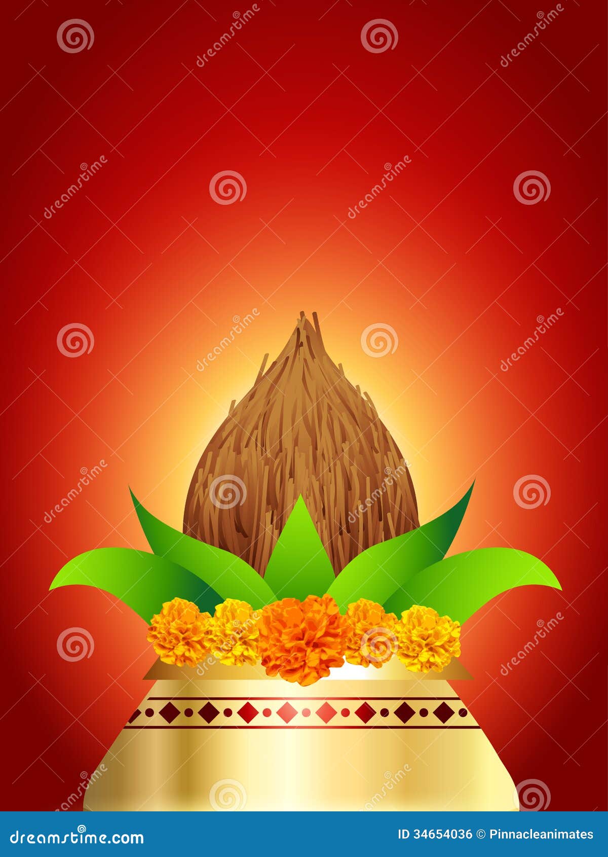 Pooja kalash stock vector. Illustration of leaf, decorative - 34654036
