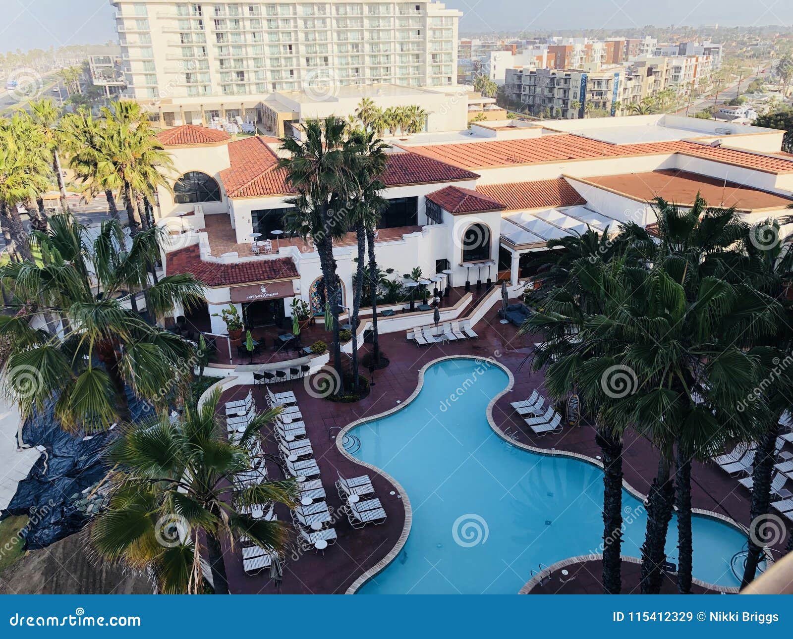 Waterfront Hilton Hotel stock image. Image of pool, area - 115412329